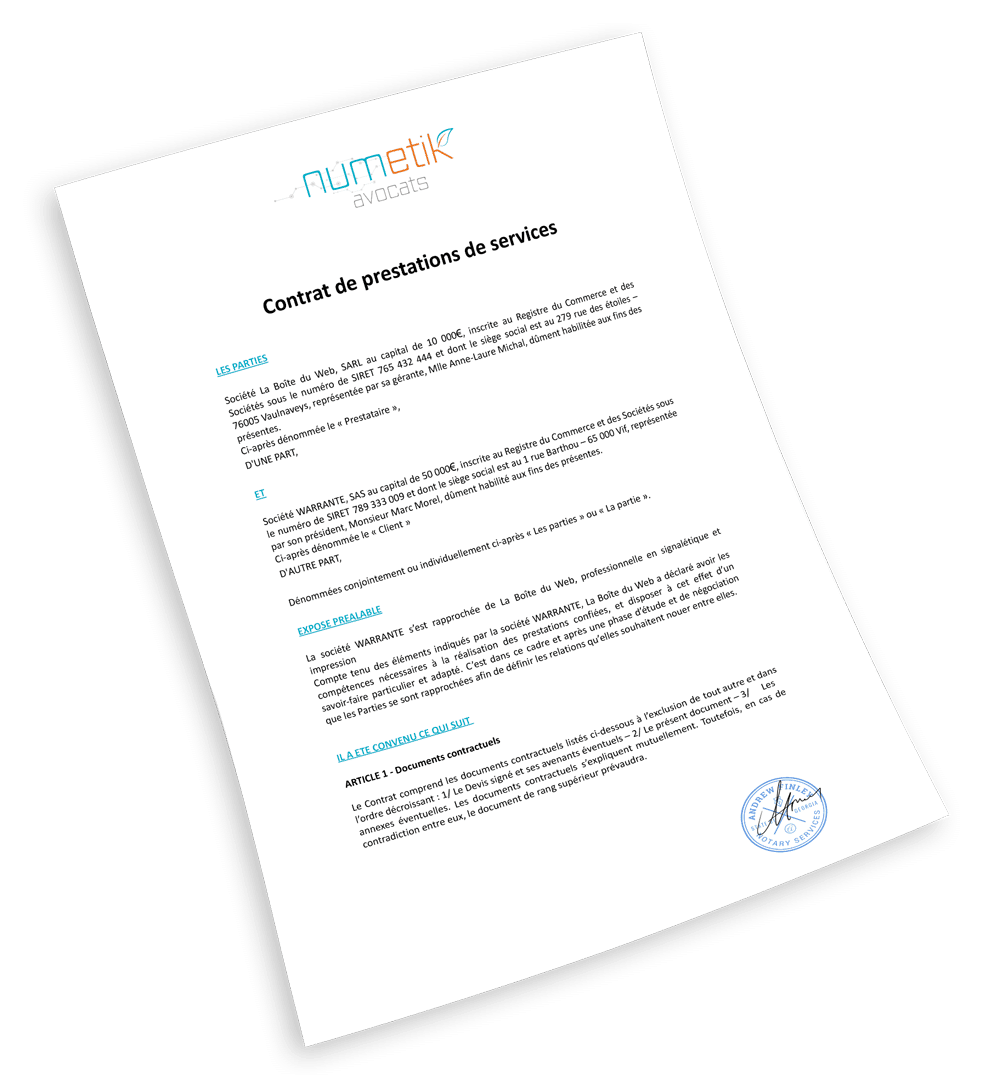 Obtenez un contrat de prestation de service rédigé par un avocat